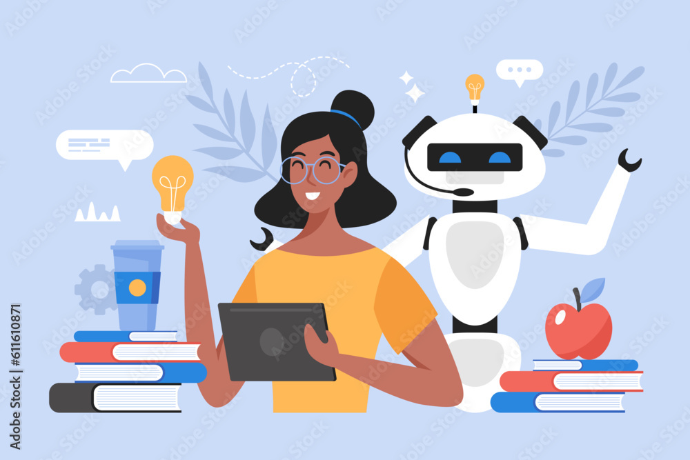Education with artificial intelligence concept. Modern vector ...