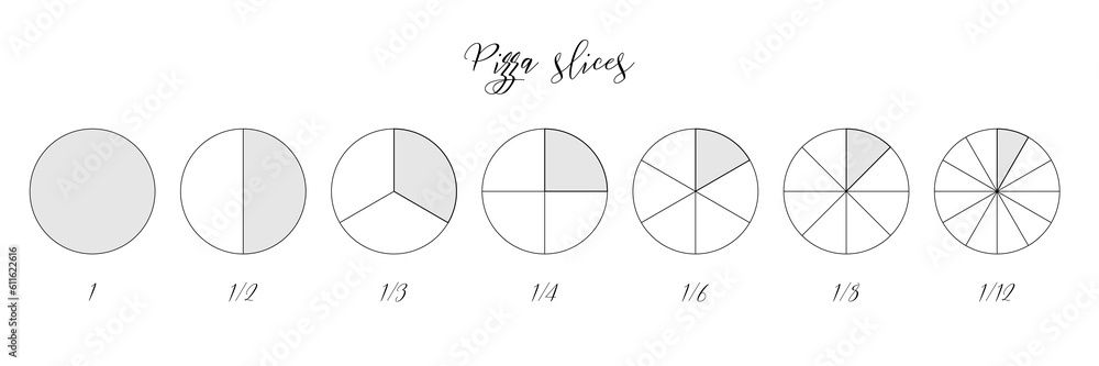 Circle segments of pie charts set, round diagram divides on 1 2 3 4 6 8 ...