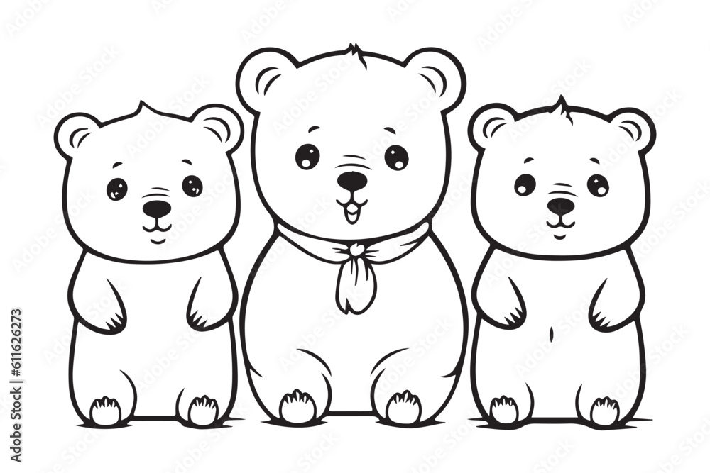 Cute Bear Coloring Pages, Kids Coloring Book, Bear Vector Character ...
