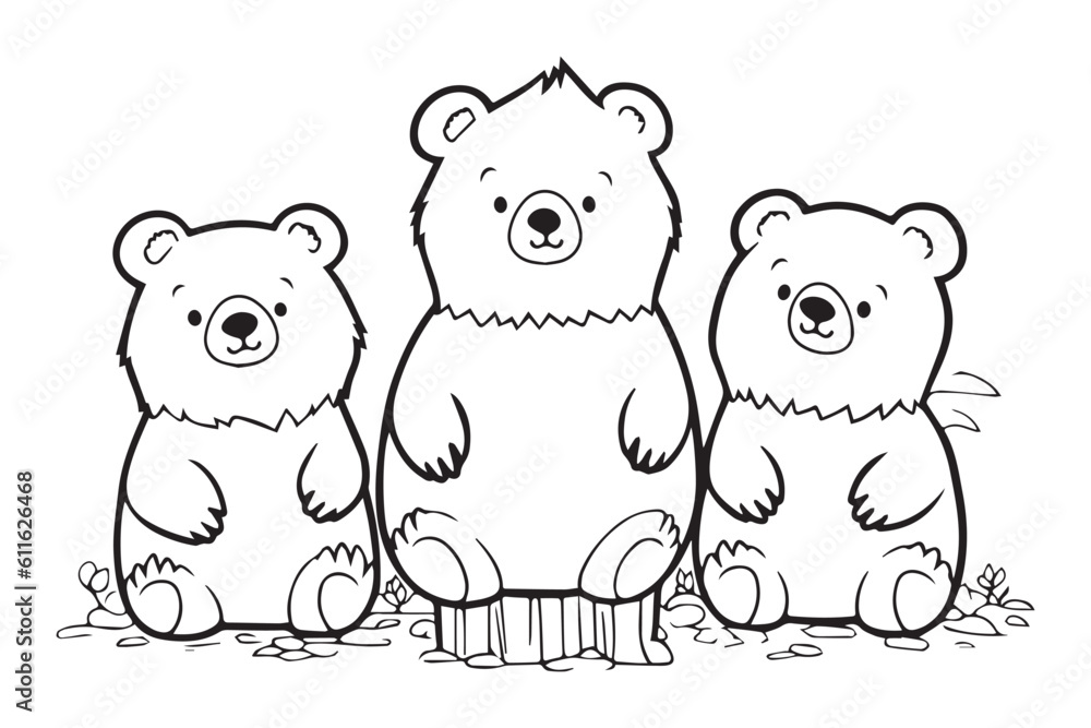 Cute Bear Coloring Pages, Kids Coloring Book, Bear Vector Character ...