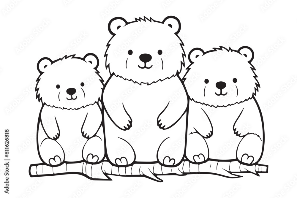 Cute Bear Coloring Pages, Kids Coloring Book, Bear Vector Character ...