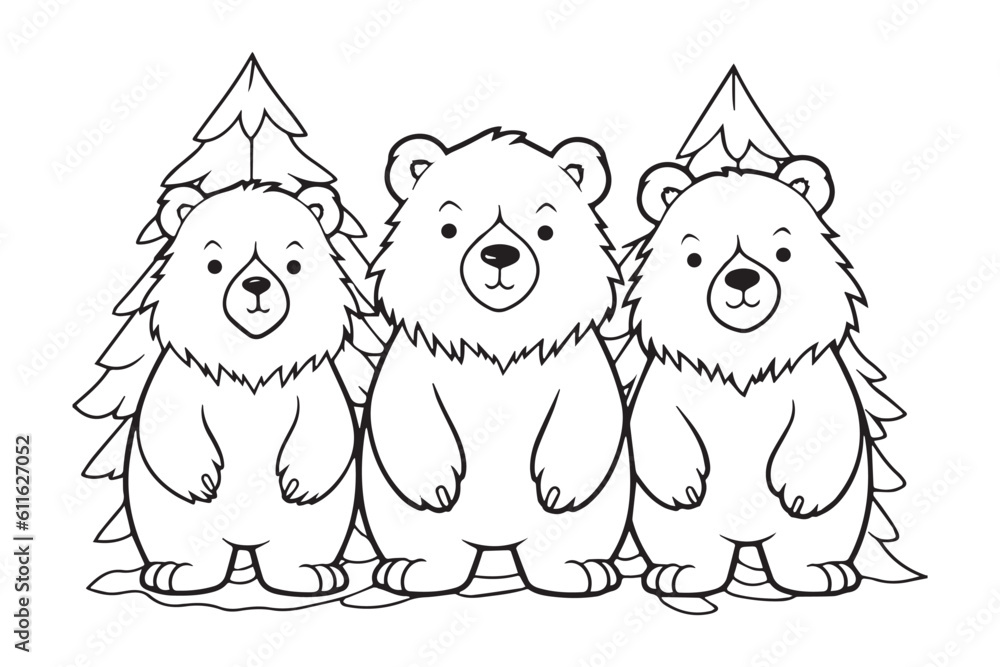 Cute Bear Coloring Pages, Kids Coloring Book, Bear Vector Character ...
