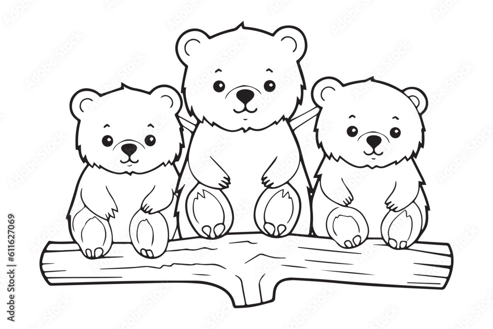 Cute Bear Coloring Pages, Kids Coloring Book, Bear Vector Character ...