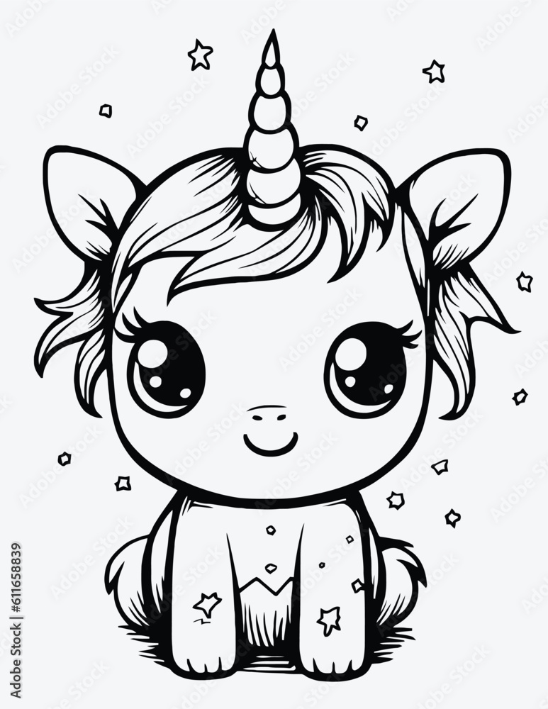 Unicorn coloring page for kids, Cute kawaii unicorn coloring page ...