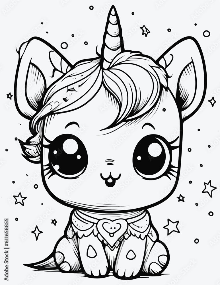Unicorn coloring page for kids, Cute kawaii unicorn coloring page ...