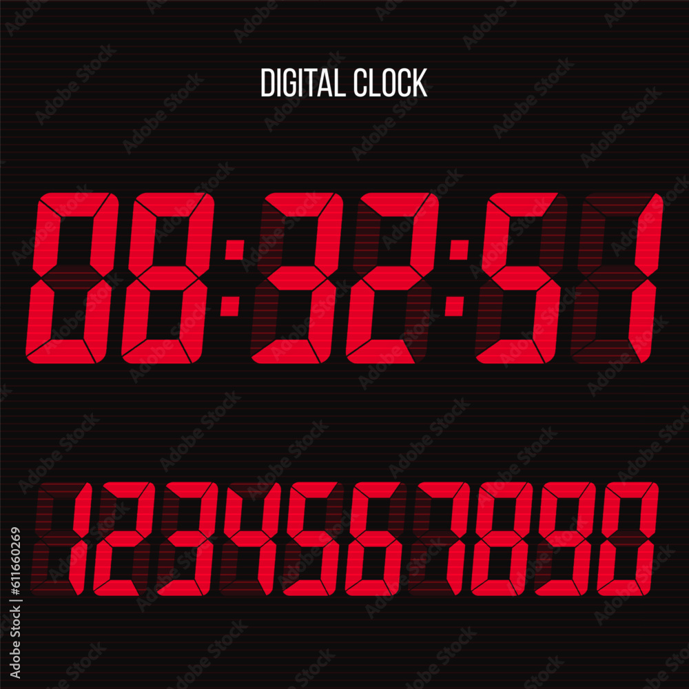 Digital clock with lcd display. LCD numbers for a electronic devices ...