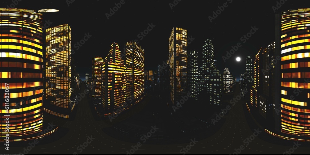 Night city, Cityscape, Environment map. HDRI map. Equirectangular ...