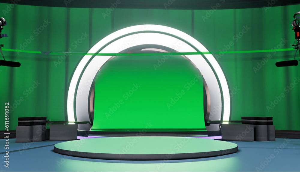 Stock-Illustration „Virtual TV Studio, News Set background, virtual green Screen, virtual TV ...