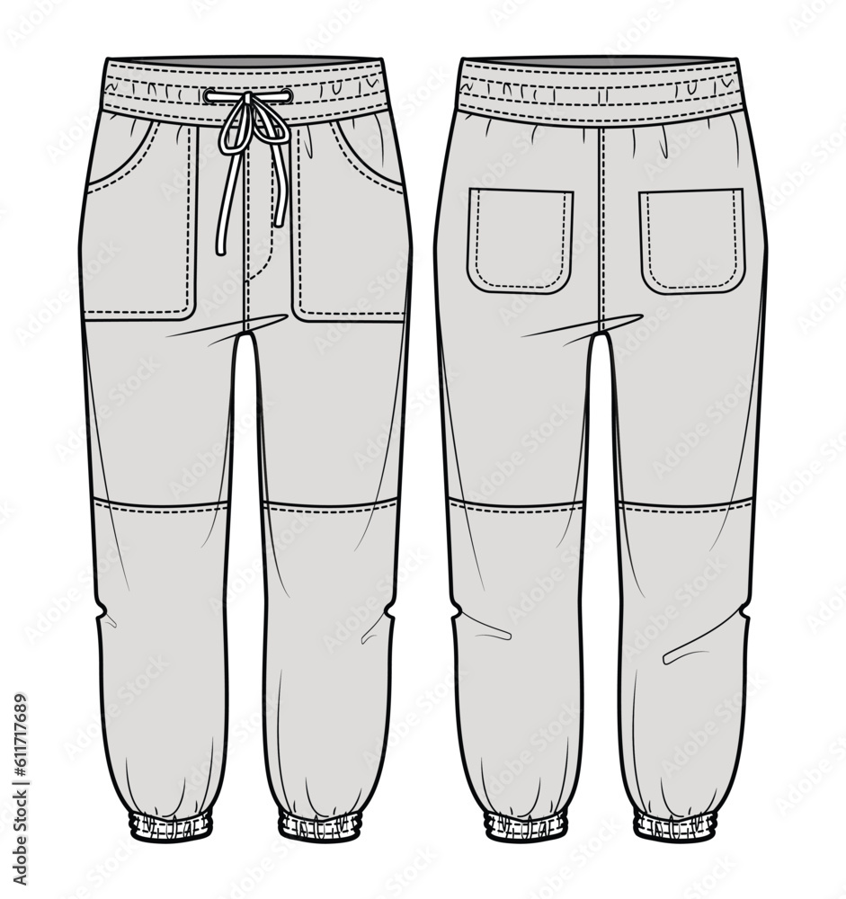 Two Panel Joggers Front and Back View. Fashion Illustration, Vector ...