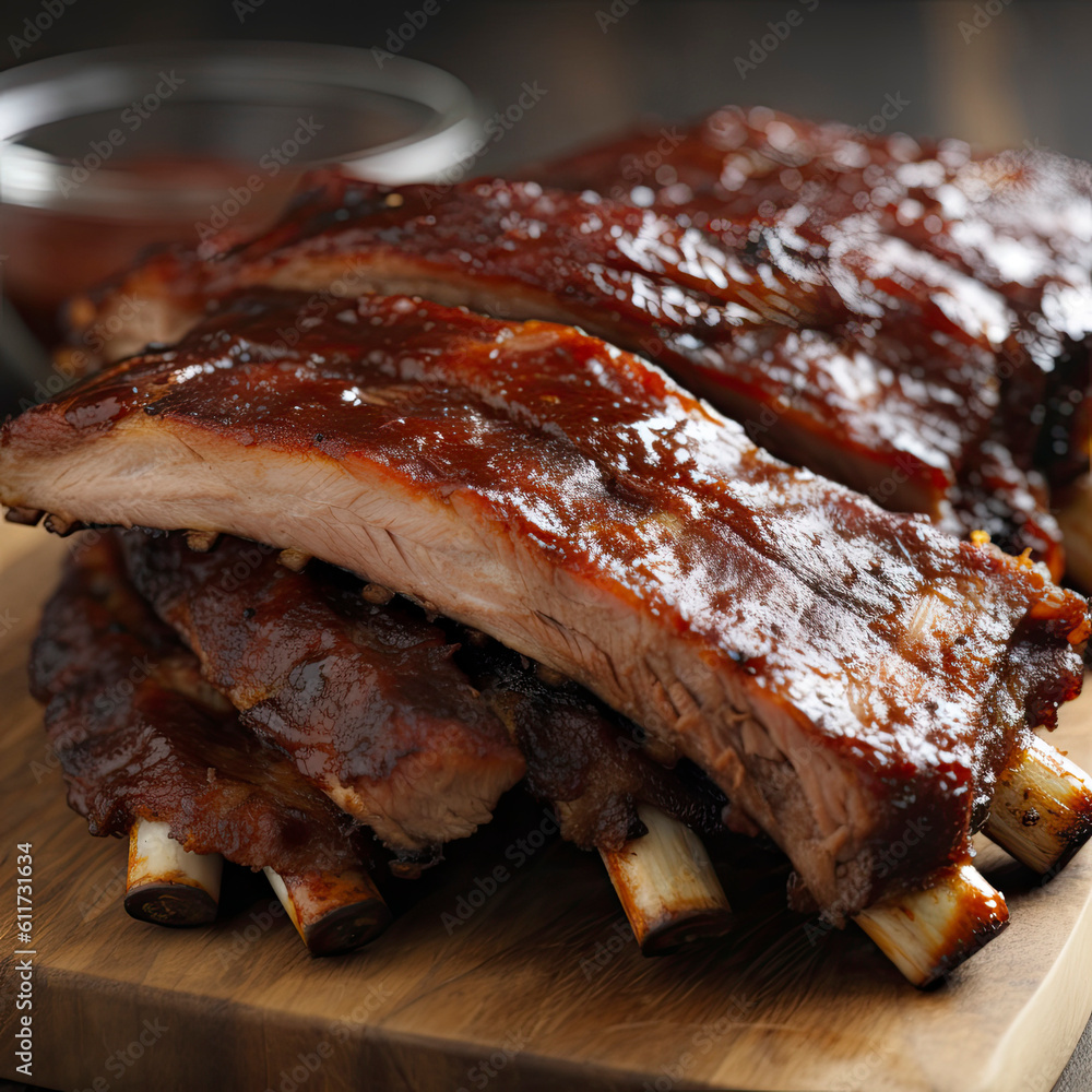 Perfect full rack of beef ribs covered in BBQ sauce created with ...