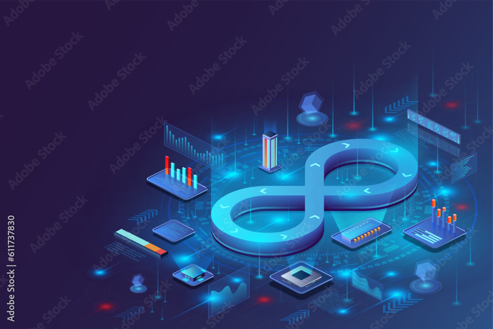 3D DevOps. Development service. Continuous icon. Delivery of software ...