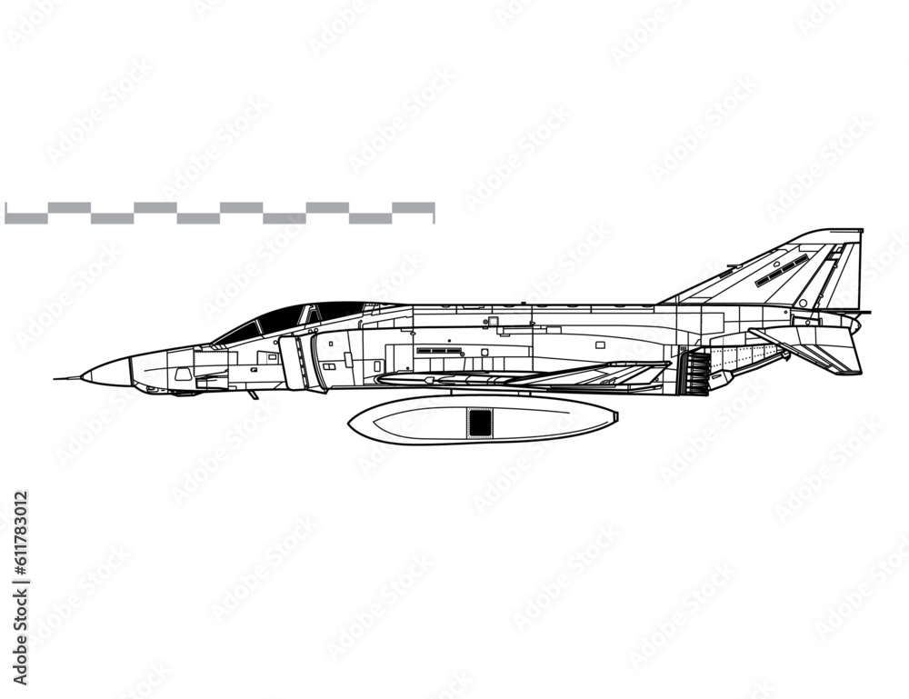 McDonnell Douglas RF-4C Phantom II with LOROP pod. Vector drawing of ...