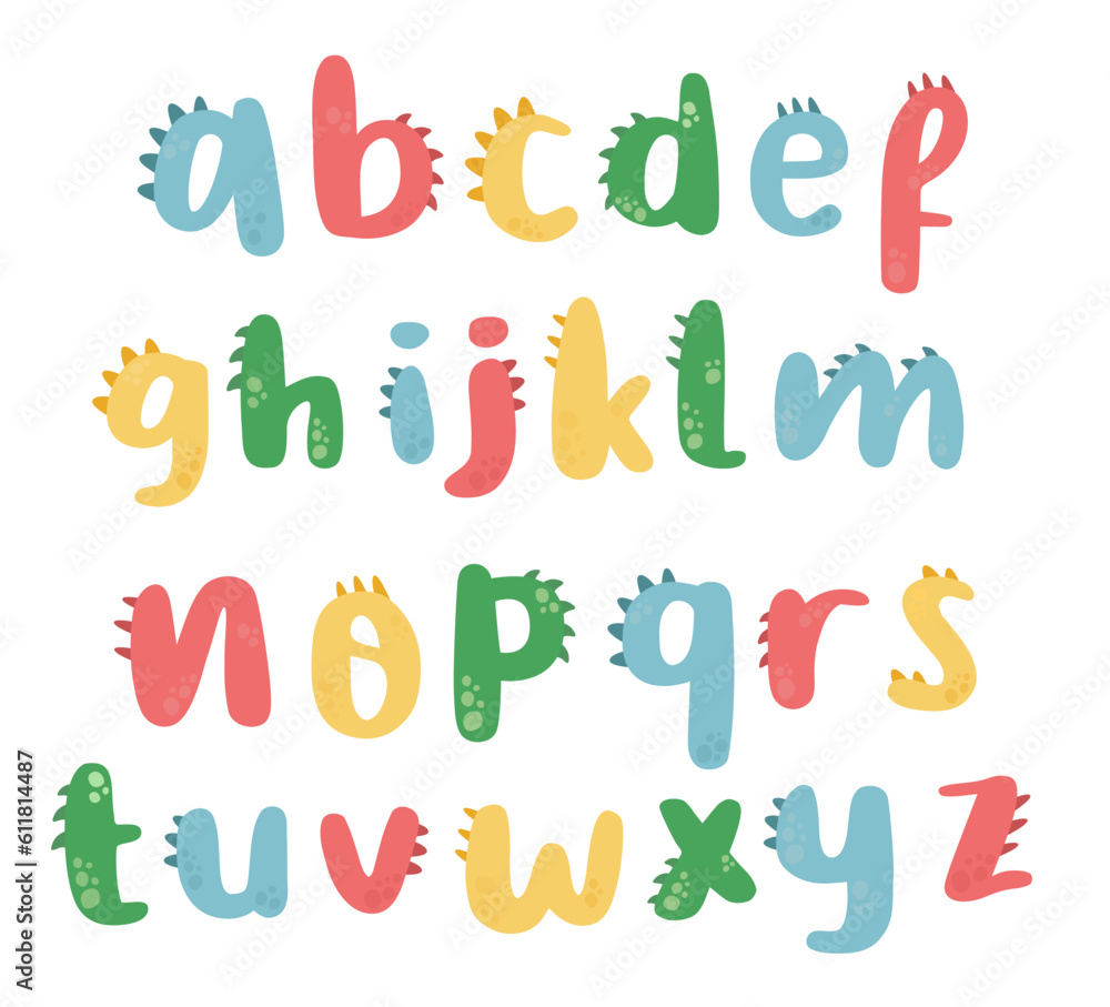 Dinosaur alphabet letters. Cartoon cute Dinosaur alphabet. Dino font with letters. Stock Vector ...