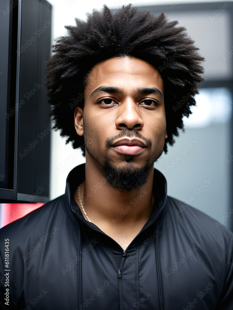 Black middle aged software engineer man on background of computer ...