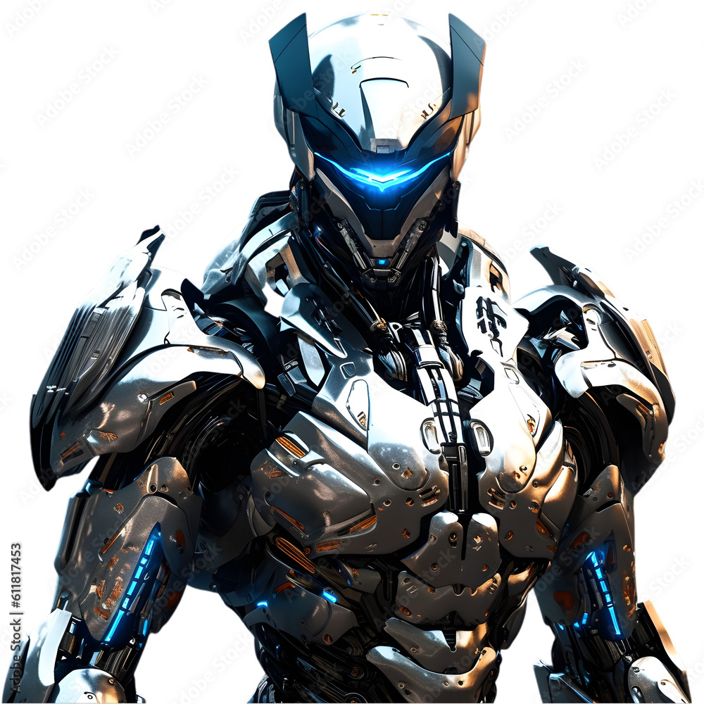 robot cyborg soldier, anime mecha battle suit, silver robotic exosuit ...