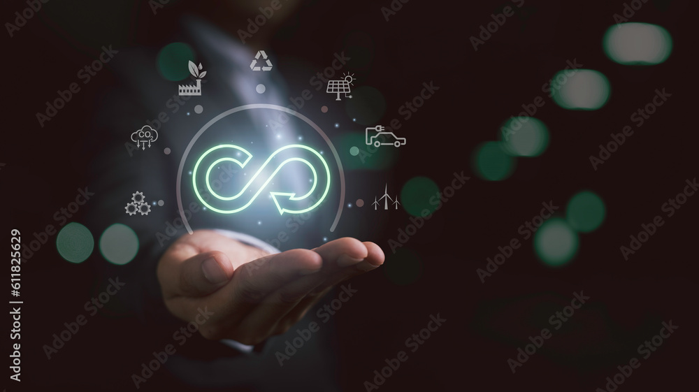 Infinity symbol with Circular business economy environment icons on ...