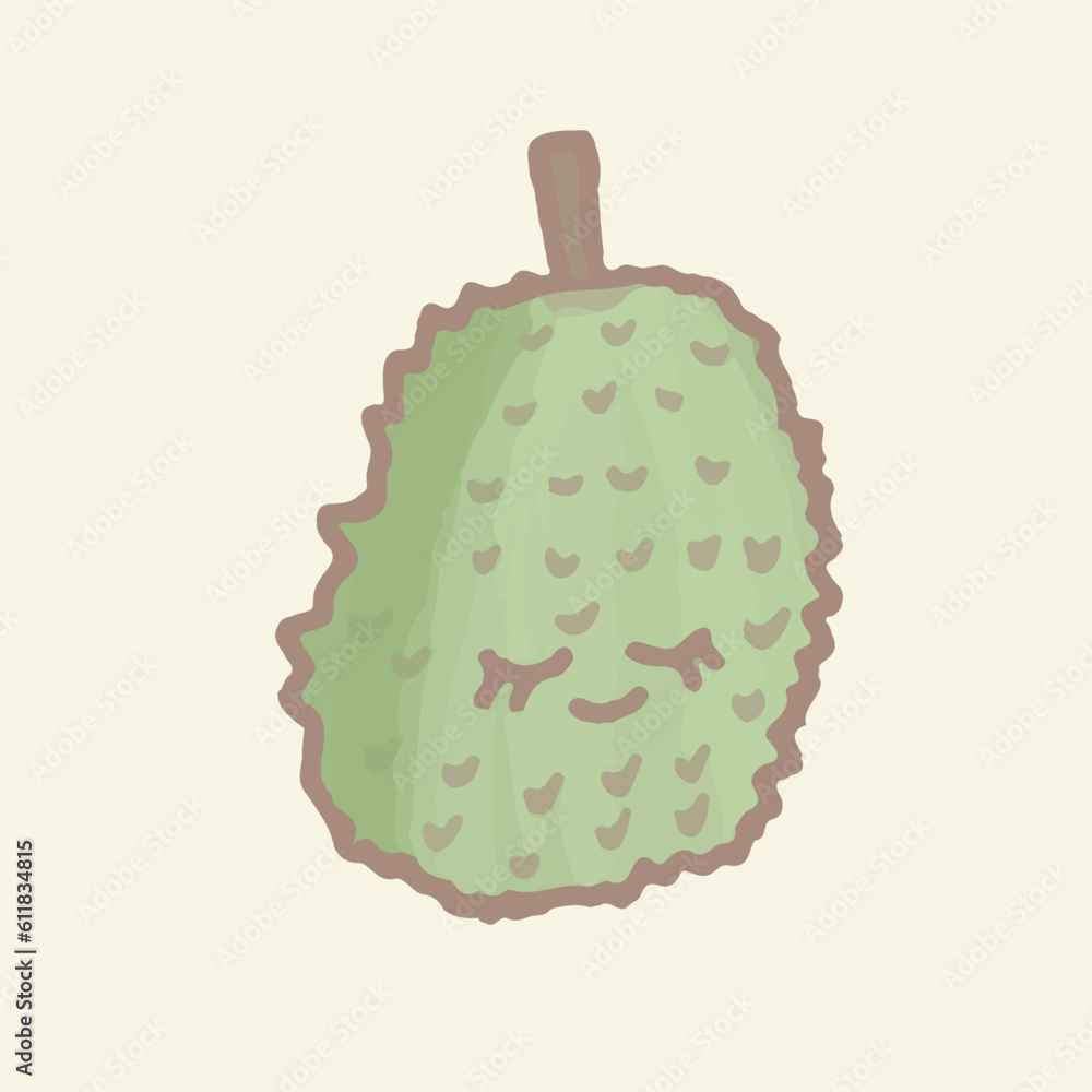 watercolor of durian , hand drawing cute durian, durian isolated Stock ...