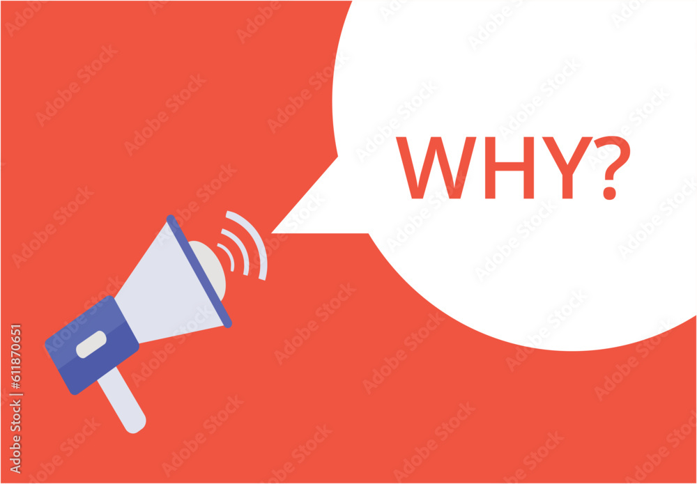 Why announcement speech bubble with megaphone, Why text speech bubble vector illustration Stock ...