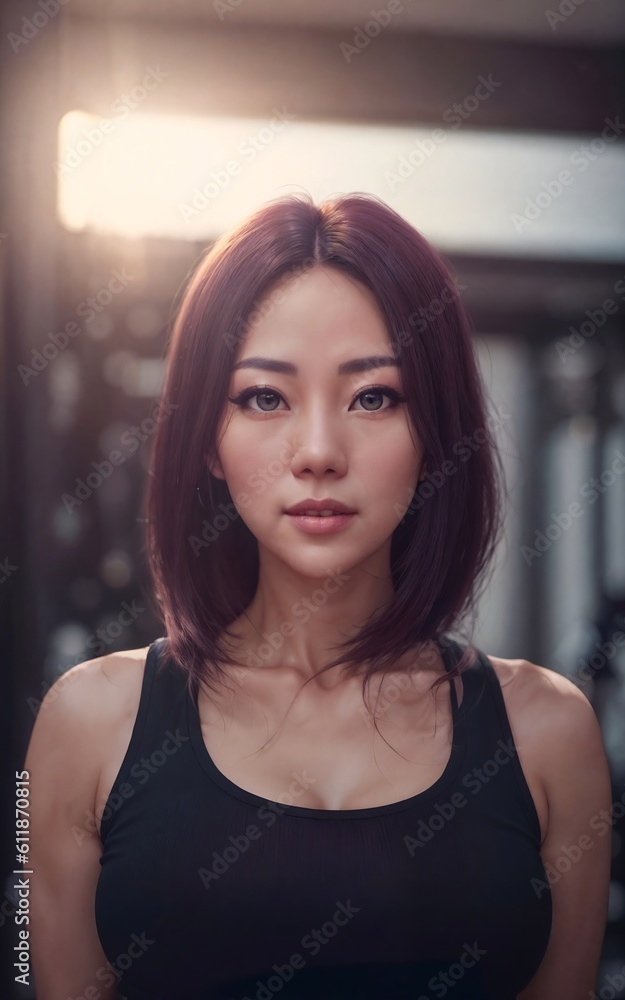 portrait photo of beautiful asian woman in sport exercise outfit ...