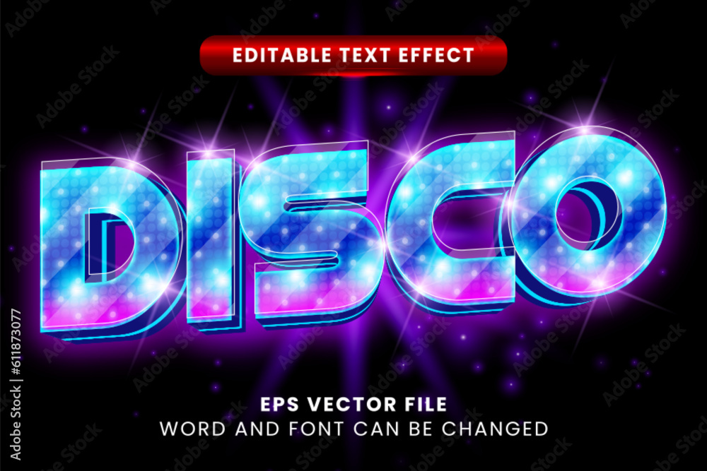 Neon glow disco lamp editable vector text effect Stock Vector | Adobe Stock