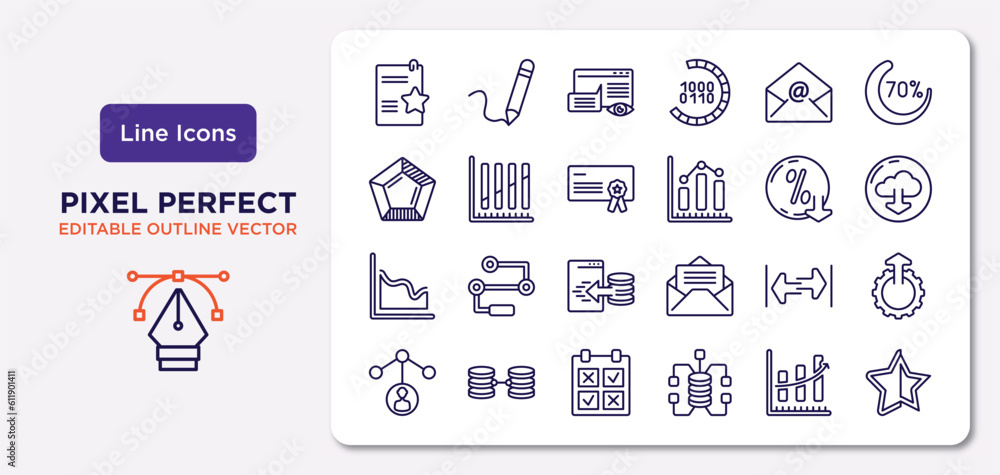 Vetor user interface outline icons set. thin line icons such as documents with a star, email ...
