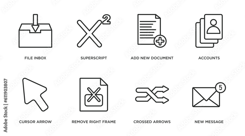 user interface outline icons set. thin line icons such as file inbox, superscript, add new ...