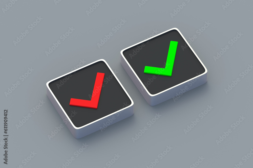 Check mark green and red color on button. Choice concept. Tick symbol ...