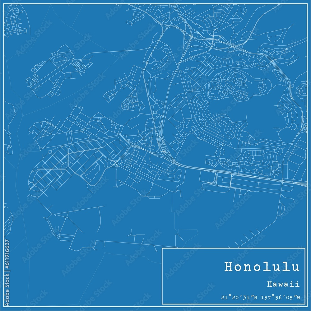 Blueprint US city map of Honolulu, Hawaii. Stock Illustration | Adobe Stock
