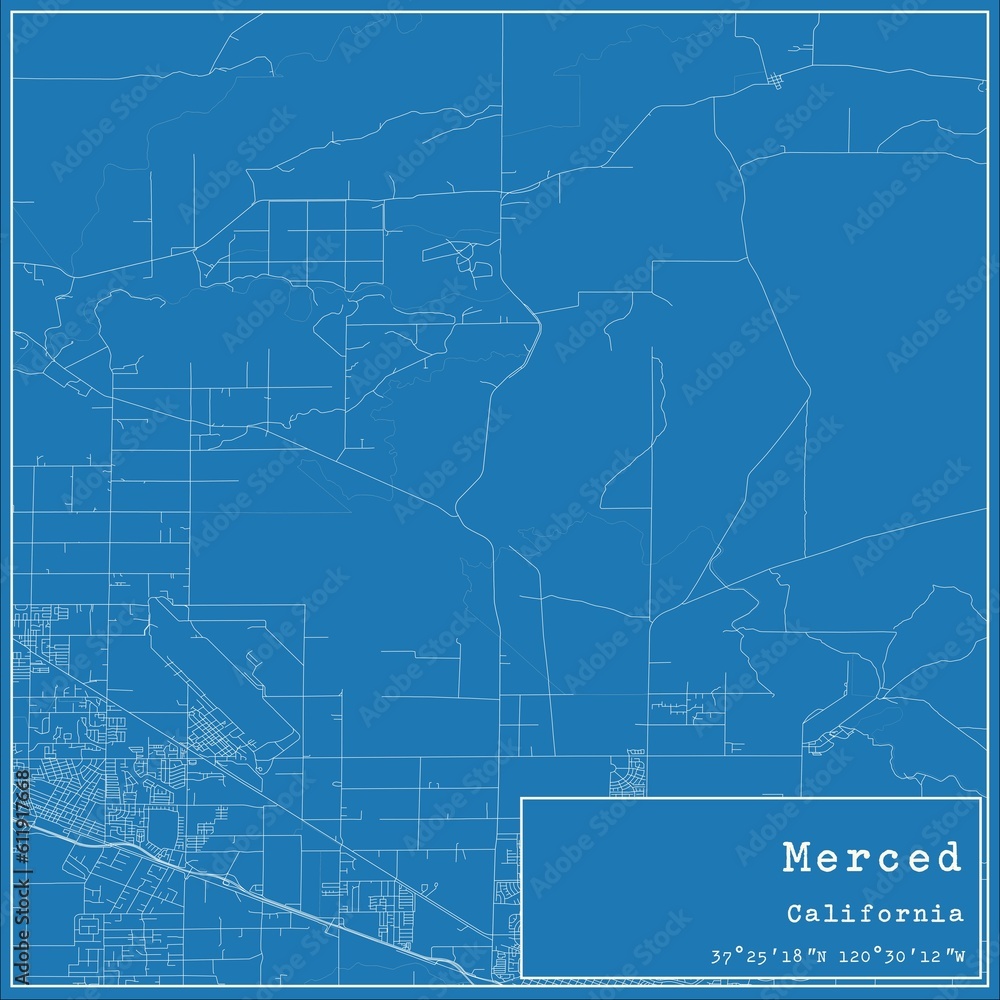 Blueprint US city map of Merced, California. Stock Illustration | Adobe ...