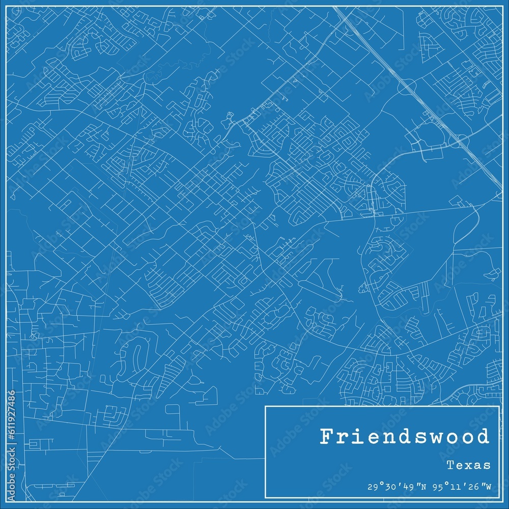 Blueprint US city map of Friendswood, Texas. Stock Illustration | Adobe ...
