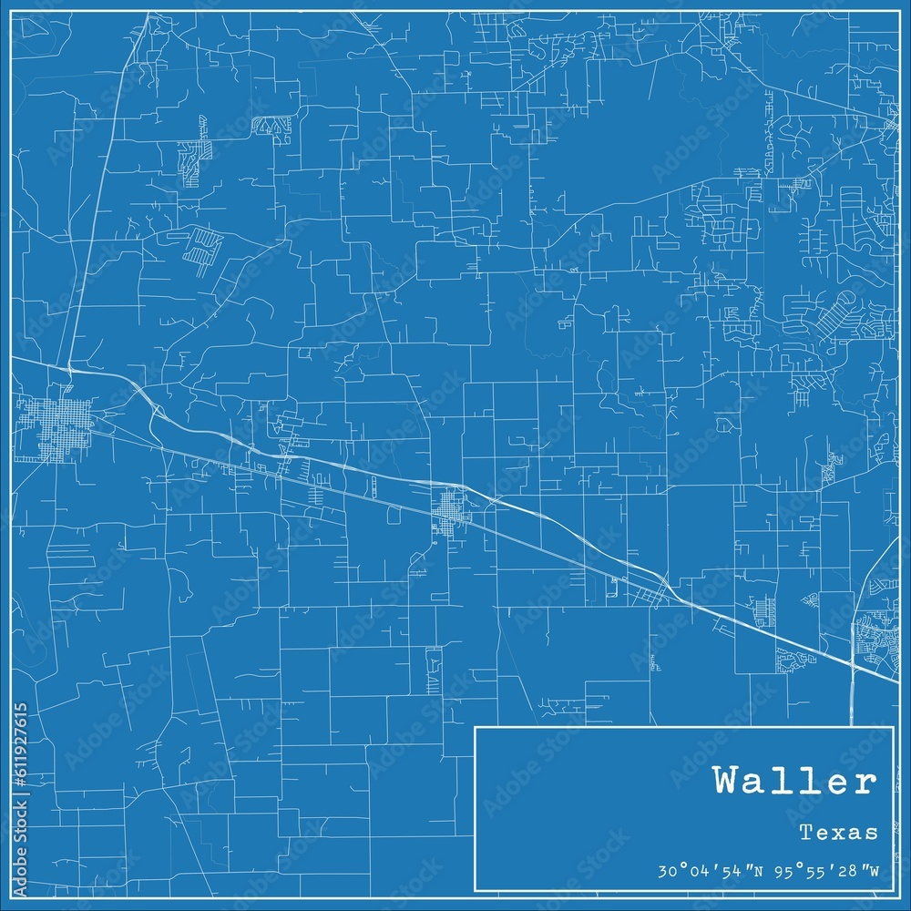 Blueprint US city map of Waller, Texas. Stock Illustration | Adobe Stock