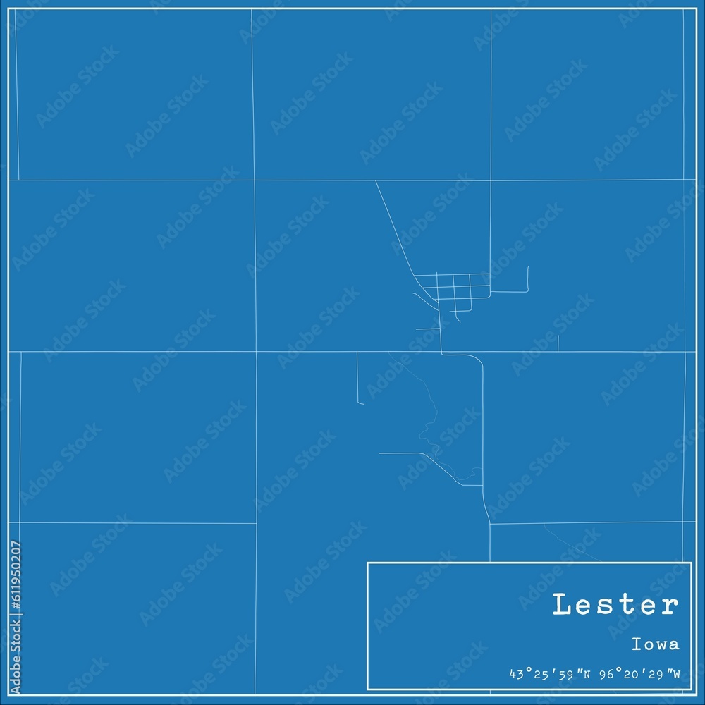 Blueprint US city map of Lester, Iowa. Stock Photo | Adobe Stock