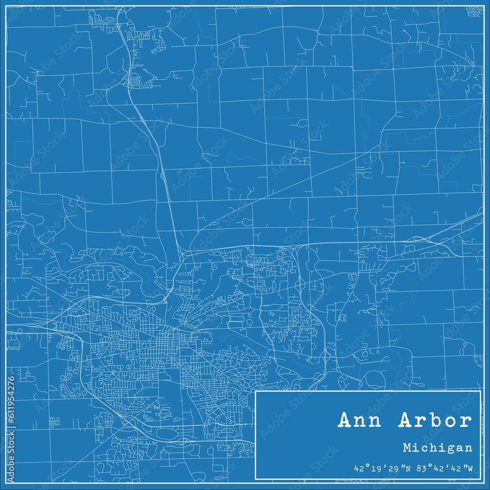 Blueprint US city map of Ann Arbor, Michigan. Stock Illustration ...