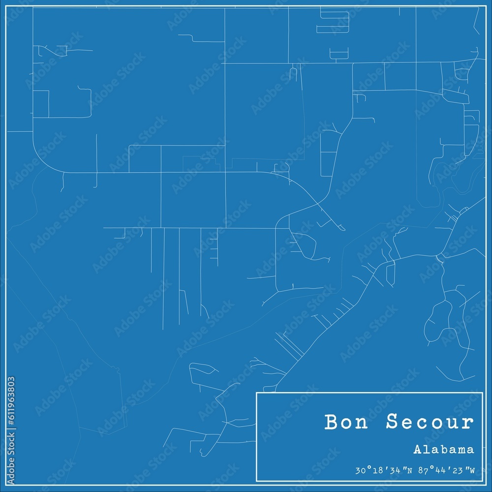 Blueprint US city map of Bon Secour, Alabama. Stock Illustration ...