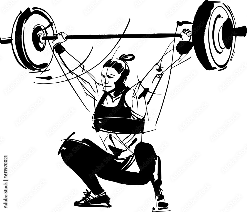 the vector illustration sketch of the weigh lift woman with barbell ...