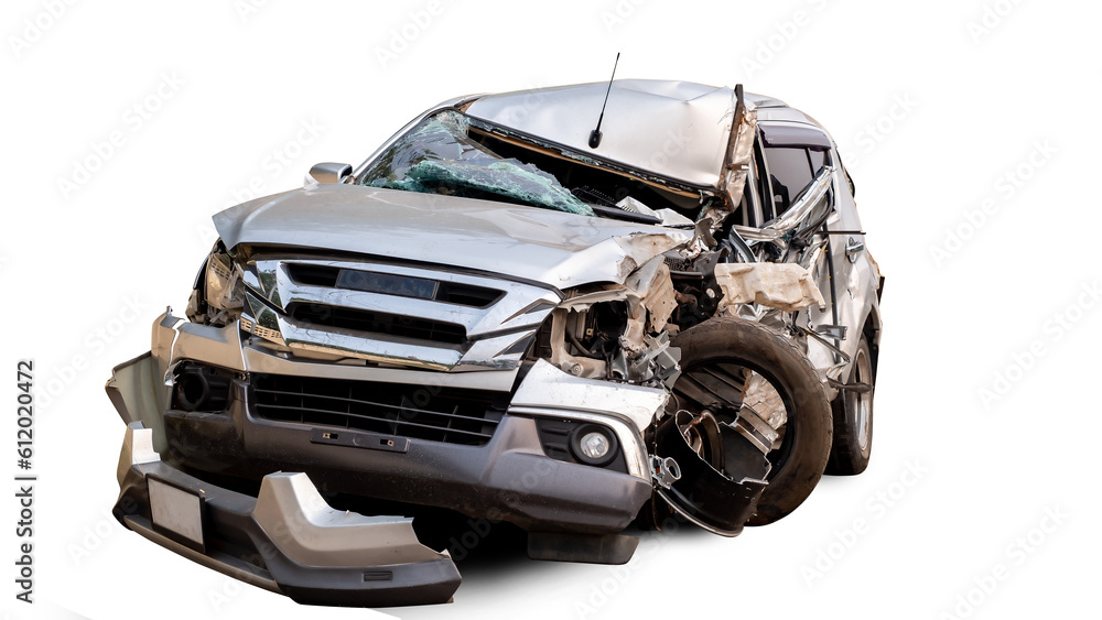 Front of white car get damaged by accident on the road. damaged cars ...