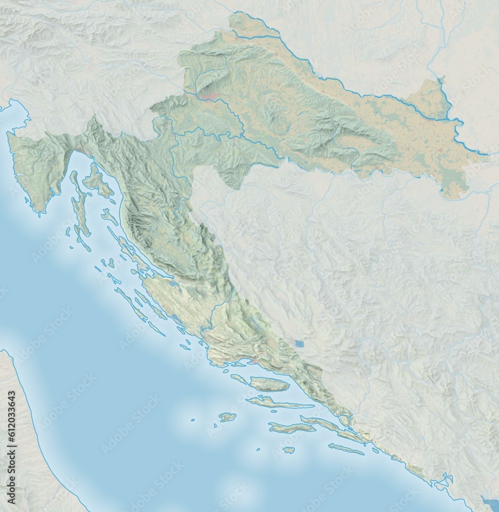 Topographic map of Croatia with shaded relief Stock Illustration ...