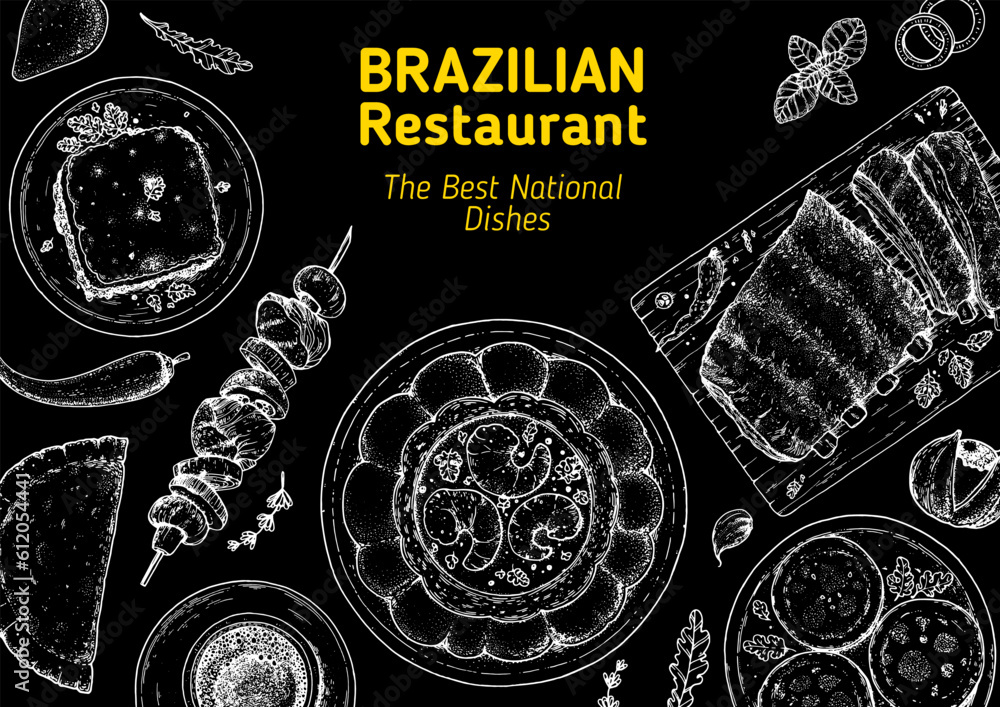 Brazilian food top view vector illustration. Food menu design template ...