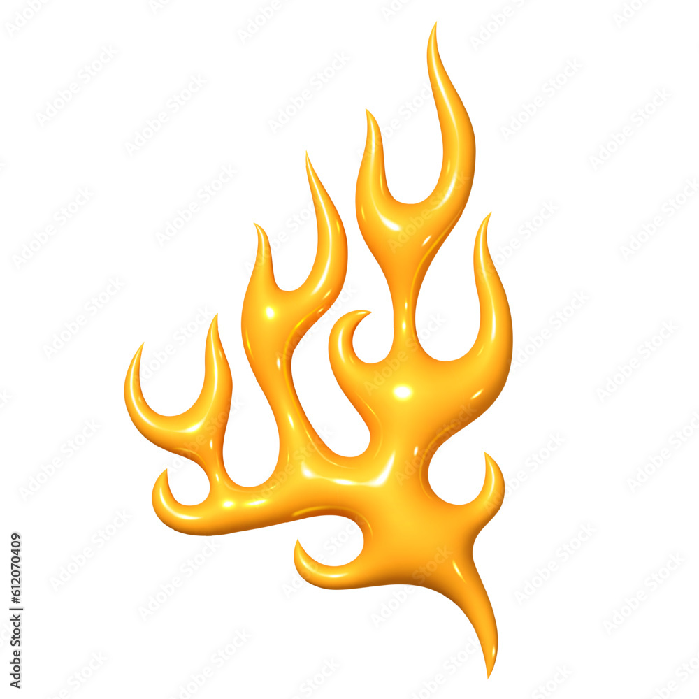 Wavy 3D fire in Y2K style, glossy inflated plastic flame, 2000s ...