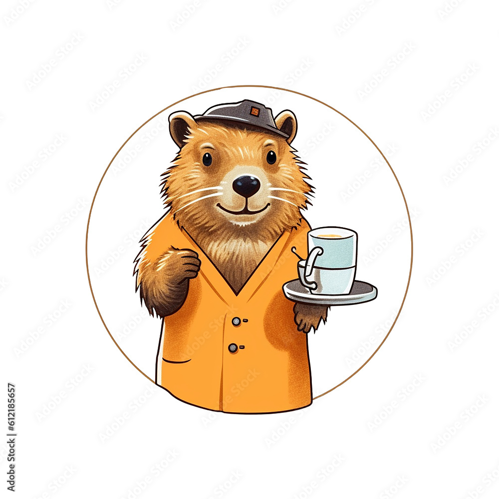 capybara barista coffee maker, cute cartoon, transparent background ...