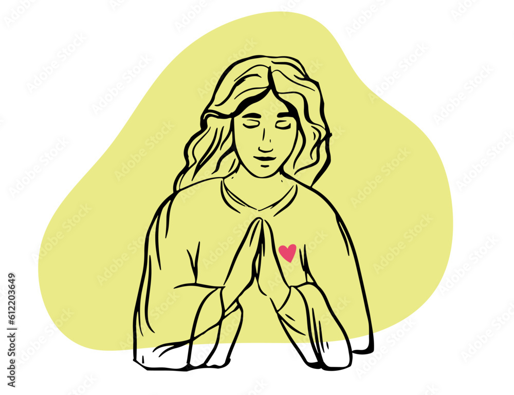 Continuous line drawing of Christian prayer, vector illustration. Jesus ...