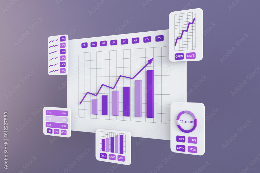 Perspective view on project statistics, financial data, growing sales ...