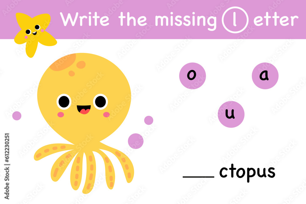 Underwater letter alphabet find missing letter matching exercise game ...