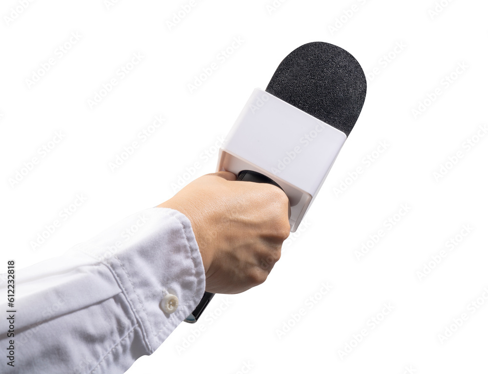 Close up Reporter Hand, Hand Holding Microphone for speech or interview ...