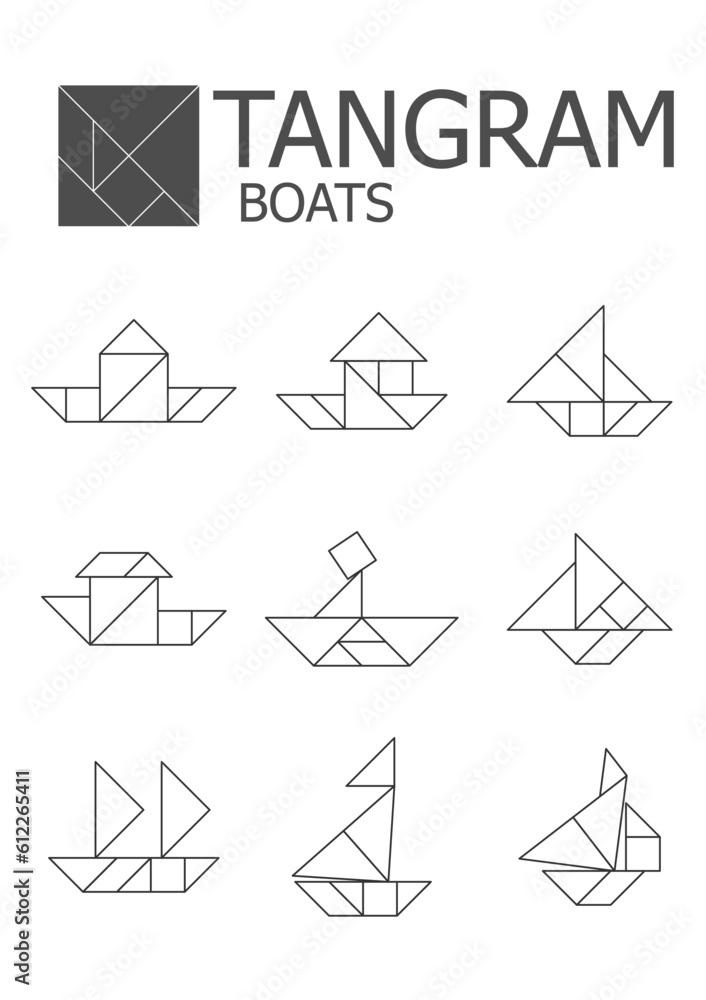 Set tangram Linear illustration on a white background. isolated icons ...