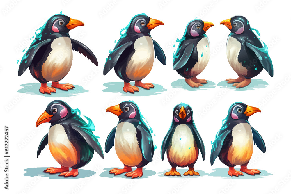 penguin set clipart design. Flat Generative AI Stock Illustration ...