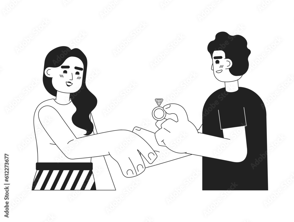 Romantic marriage proposal monochrome concept vector spot illustration ...