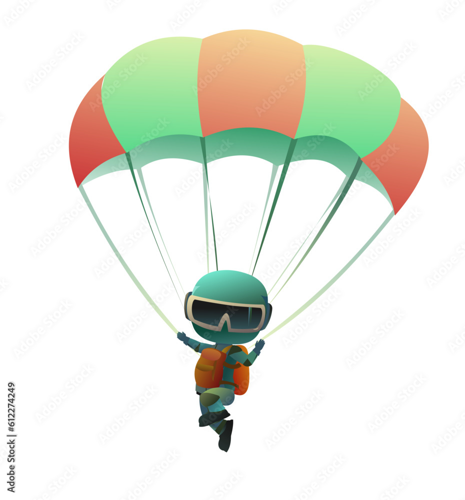Skydiver flying down sky. Free float. Cartoon style character. Isolated ...
