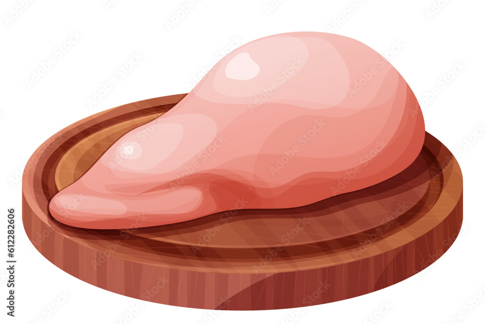 Chicken fillet meat part breast on wooden board in cartoon style ...