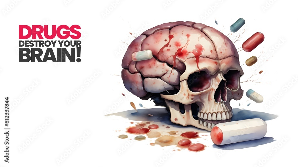 Drugs Destroy Your Brain, Bloody Brain Skull, The Dark Side of Drugs ...
